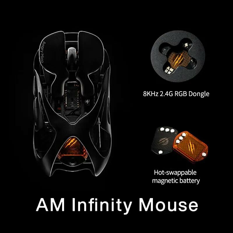 Angry Miao Игровая мышь беспроводная AM Infinity Mouse 8KHz, 2.4GHz+Bluetooth и проводная, черный
