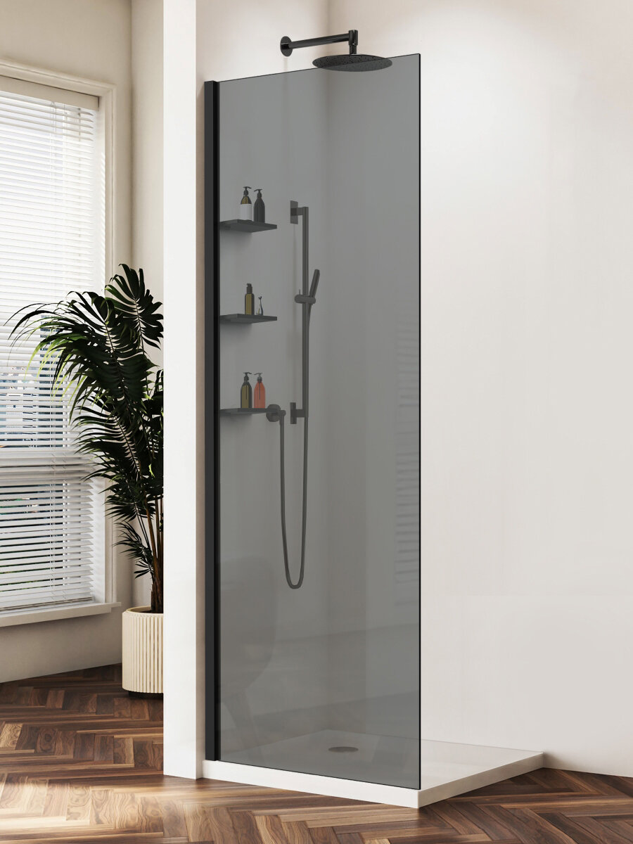 Душевая перегородка Vincea Walk-in WS VSW-1HWS800CGB 80 см, профиль матовый черный, стекло тонированное