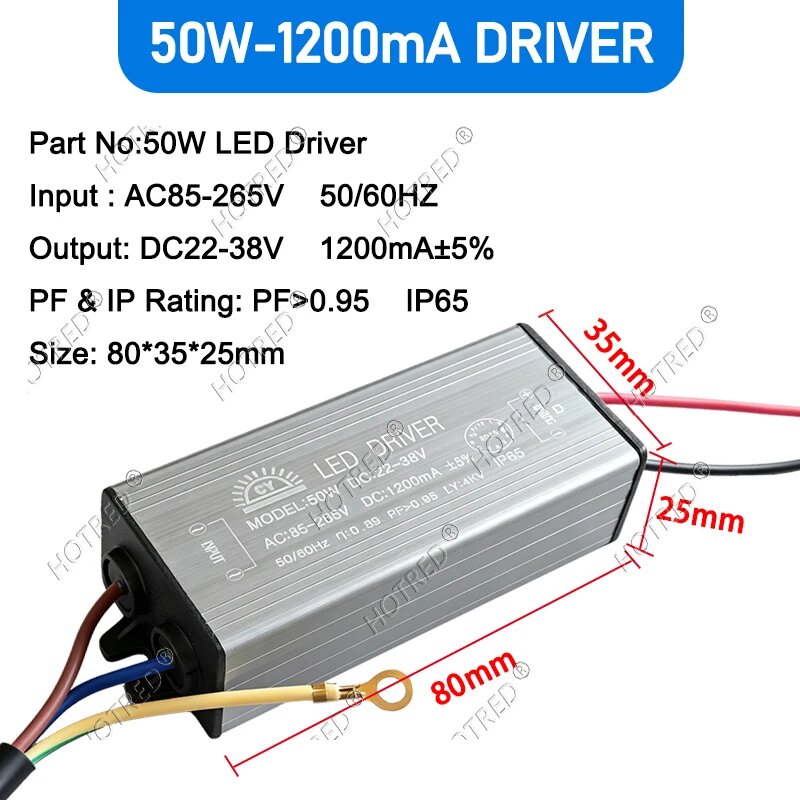 Светодиодный драйвер HotRed 50 Вт, IP65, 1050-1500 мА 50W DC22-38V 1200mA