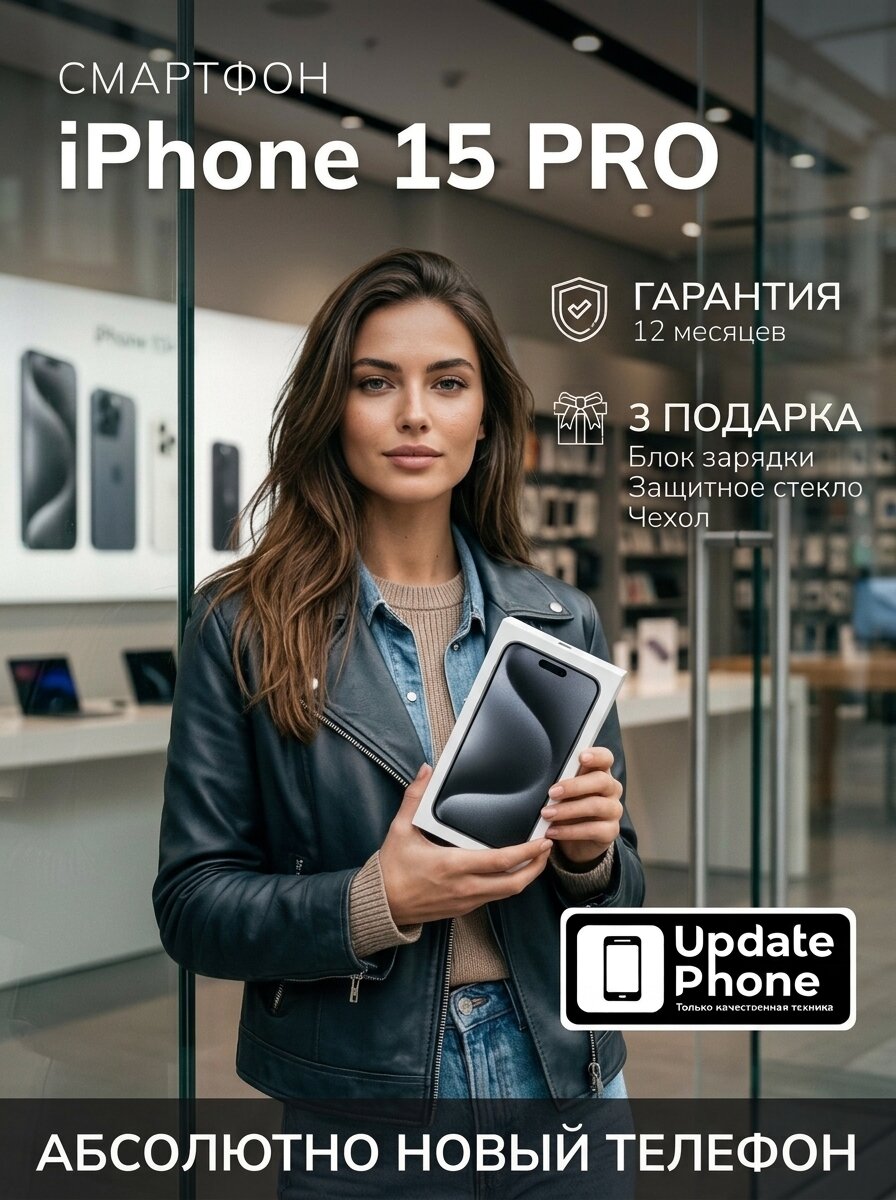 Смартфон Apple iPhone 15 Pro 256 ГБ, Dual: nano SIM, Black Titanium (черный титан), NEW