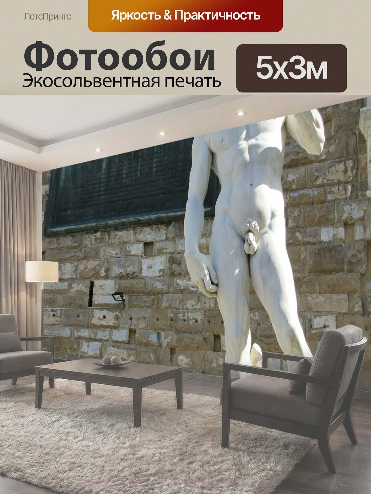 Фотообои "Давид микеланджело, статуя, статуя давида" 500x300 см. экосольвентная печать