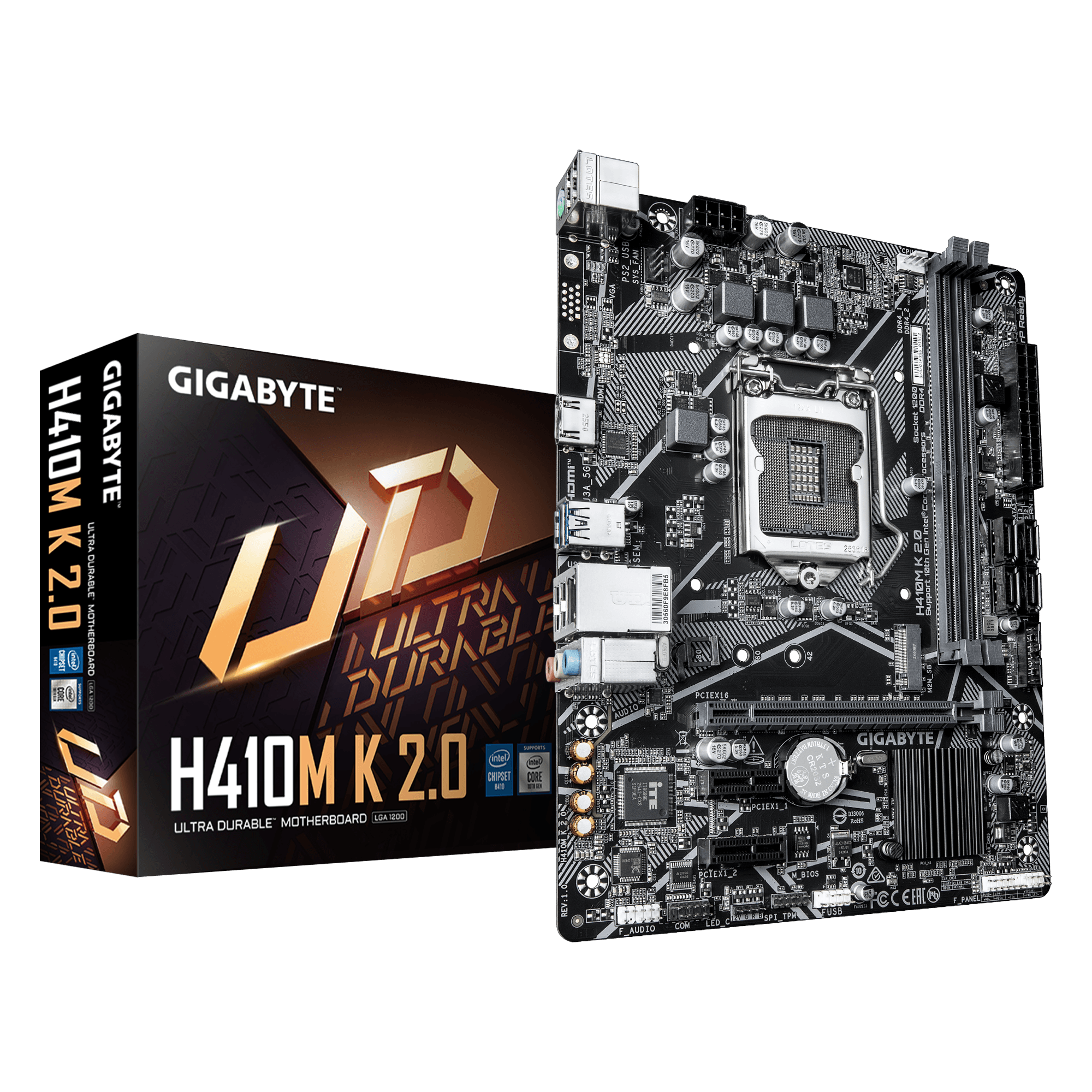 Материнская плата Gigabyte H410M K 2.0, LGA1200, Intel H410, Micro-ATX, RTL (H410M K 2.0 1.0)
