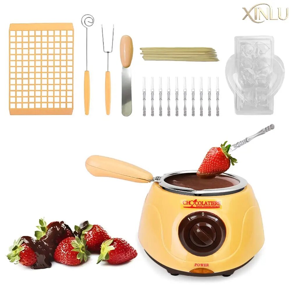 Печь для плавления шоколада Aoresac Chocolate Melting Pot, устройство для приготовления горячего шоколада с формочками-лопатками и 10 деревянными палочками-вилка США
