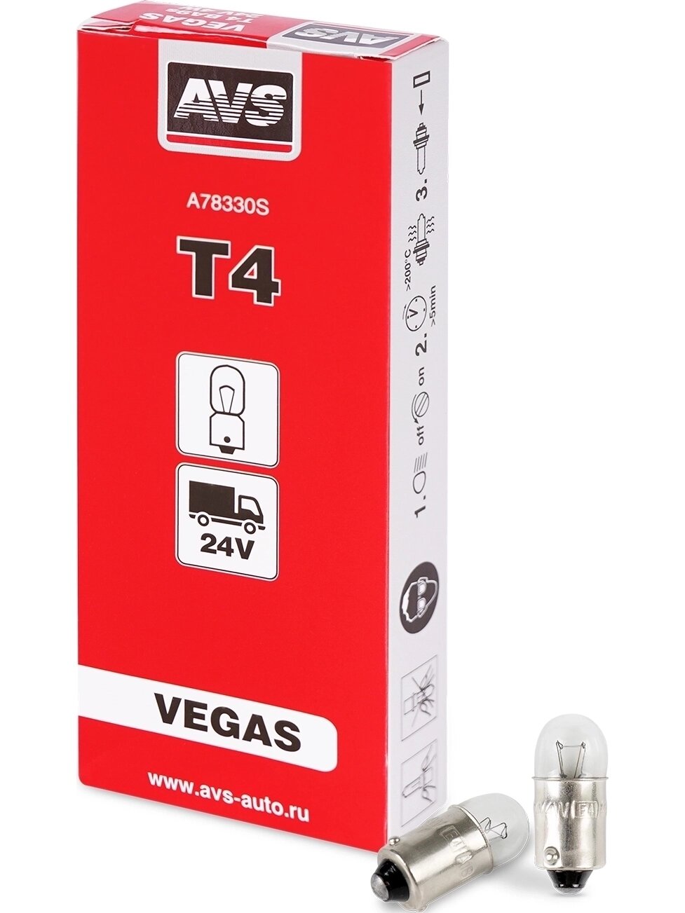 Лампа AVS Vegas T4 BA9S (A78330S) 10 шт. - рабочее напряжение 24V, мощность 4W