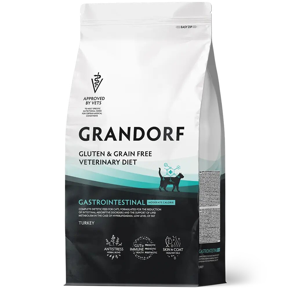 GRANDORF VETERINARY GASTROINTESTINAL MODERATE CALORIE Полнорационный диетический сухой корм для кошек для лечения острых расстройств пищеварения 400гр. (11/26)