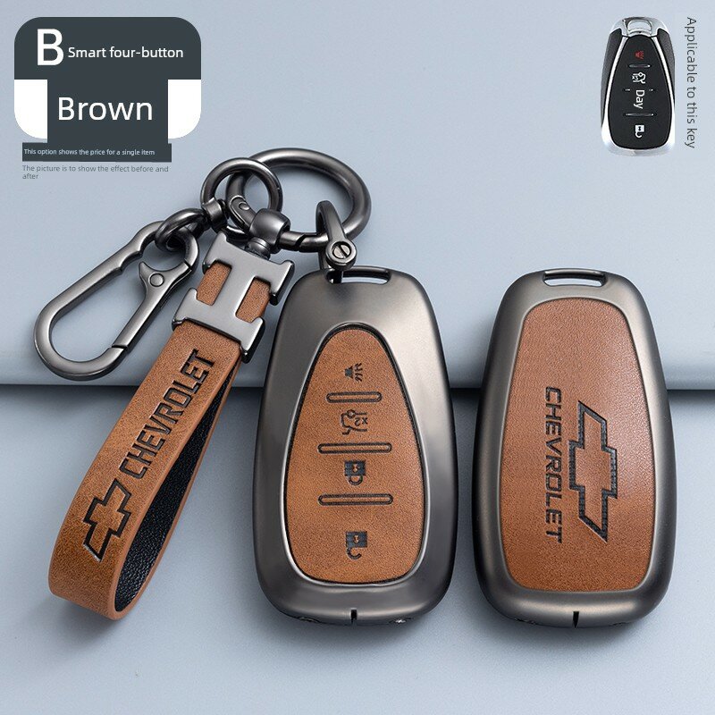 Чехол для ключа автомобиля Chevrolet B-Style с четырьмя кнопками, оранжевый, кожанная застежка H, застежка D, кольцо