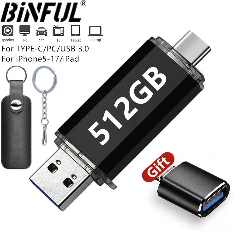 USB-флеш-накопитель OTG 512 ГБ, USB 3.0 Type-C для iPhone, iPad, 128 ГБ, 256 ГБ, флешка для Samsung, Huawei, Xiaomi, Android, ноутбуков, карта памяти