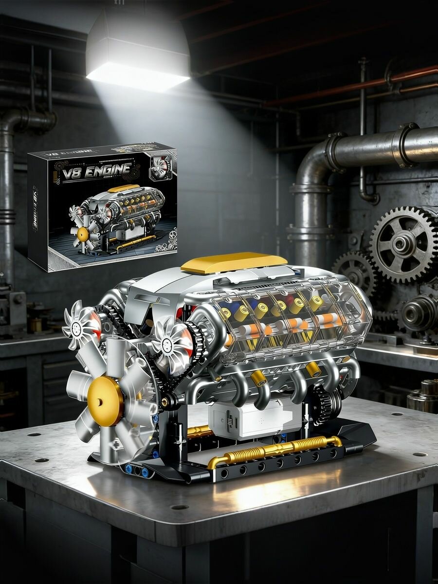 Конструктор модель мини двигателя V8 набор из 692 деталей механический конструктор для сборки хобби подарок V8 двигатель 692 детали механическая сборка