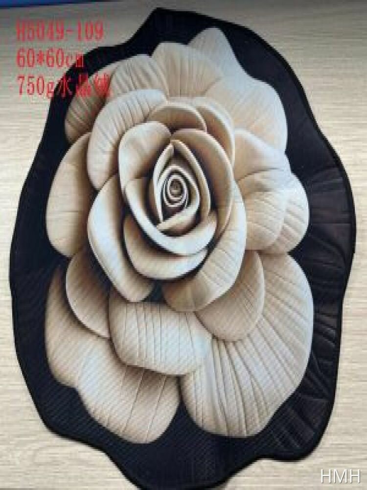 Коврик придверный H5049-109 с 3D эффектом цветка 60x60 см бежевый черный для прихожей ковровая дорожка