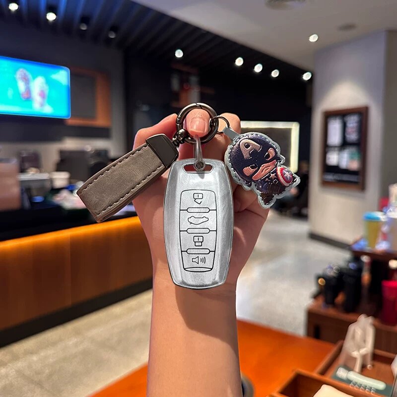 Ключевой брелок-чехол для Oulai Good Cat: Платиновый серебристый с темой Супермена и темно-серым коротким кожаным замком
