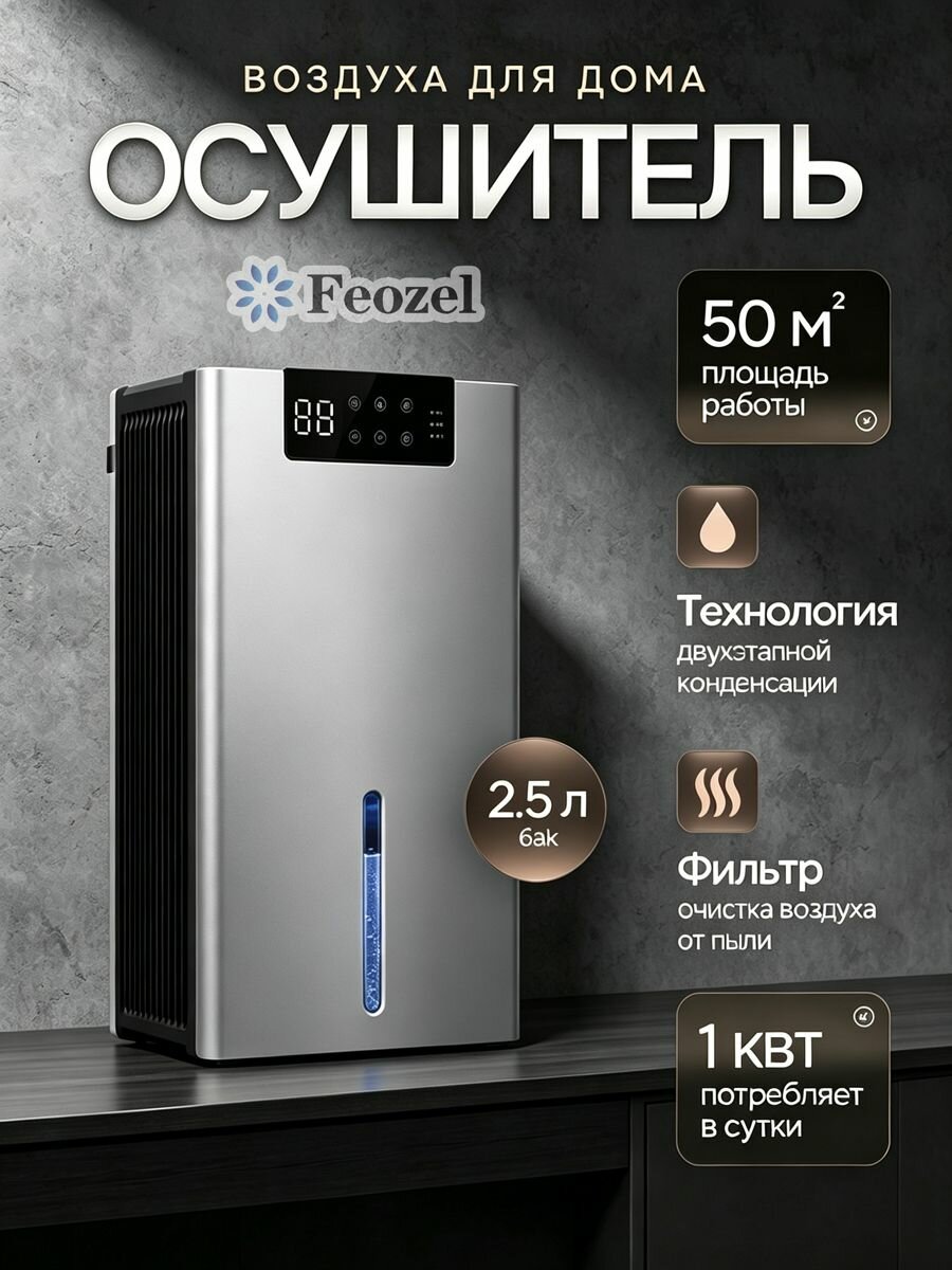 Feozel Осушитель воздуха для дома 2.5 литра, влагопоглатитель для квартиры и ванной