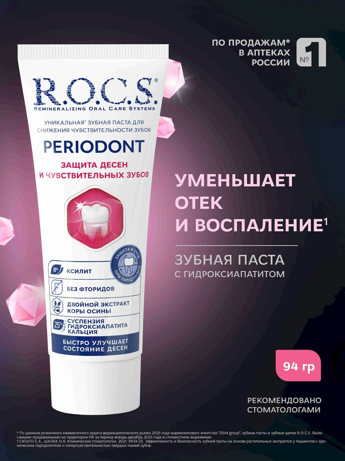 Зубная паста R.O.C.S. Periodont, уменьшает кровоточивость десен, 94 г