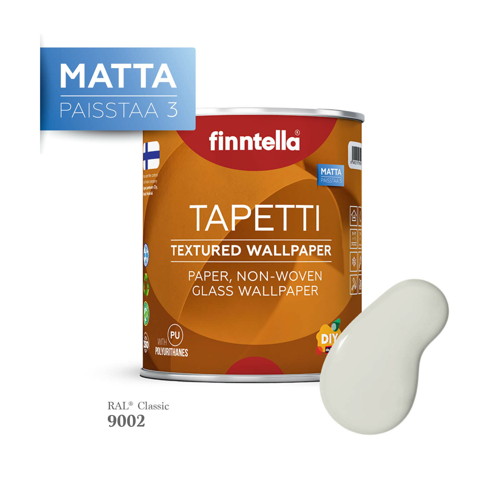 Матовая краска для обоев под окраску TAPETTI Matta FINNTELLA, Цвет RAL 9002 Серо-белый (Grey white), 0,9л