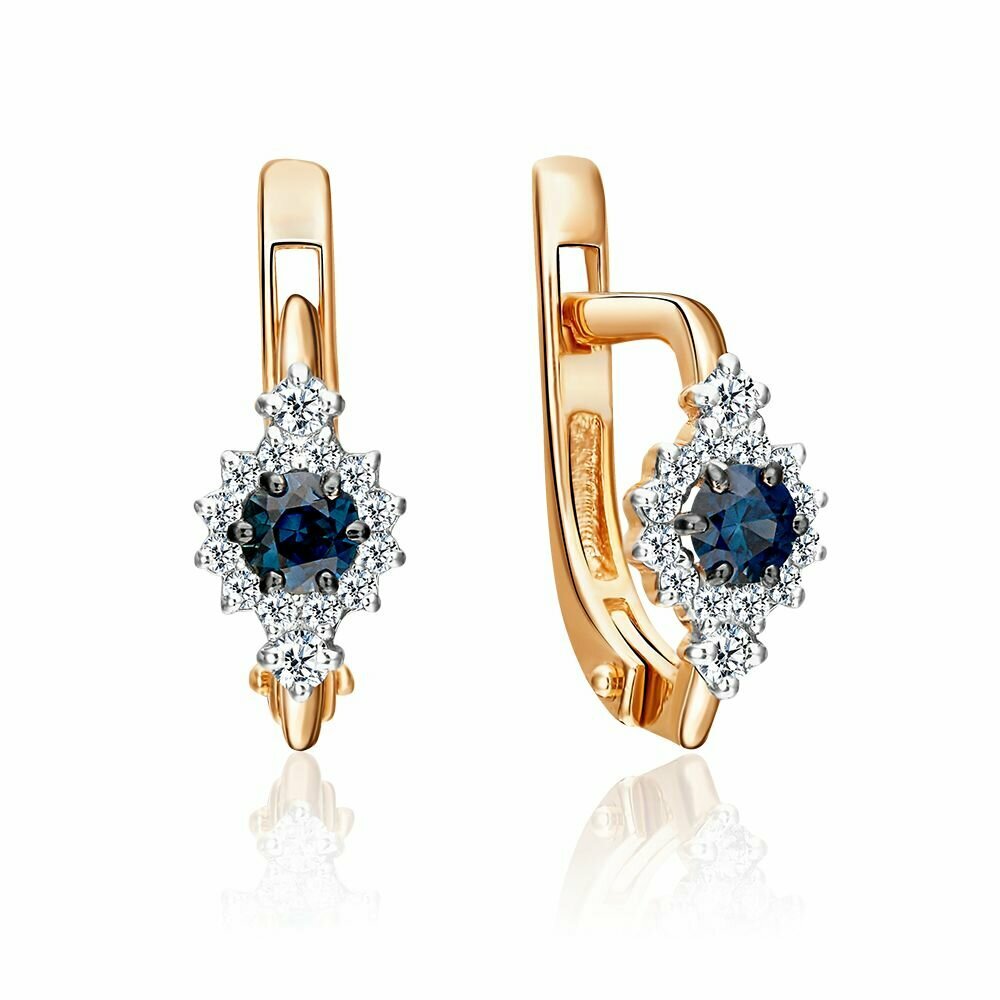 Серьги, красное золото, 585 проба, бриллиант, сапфир