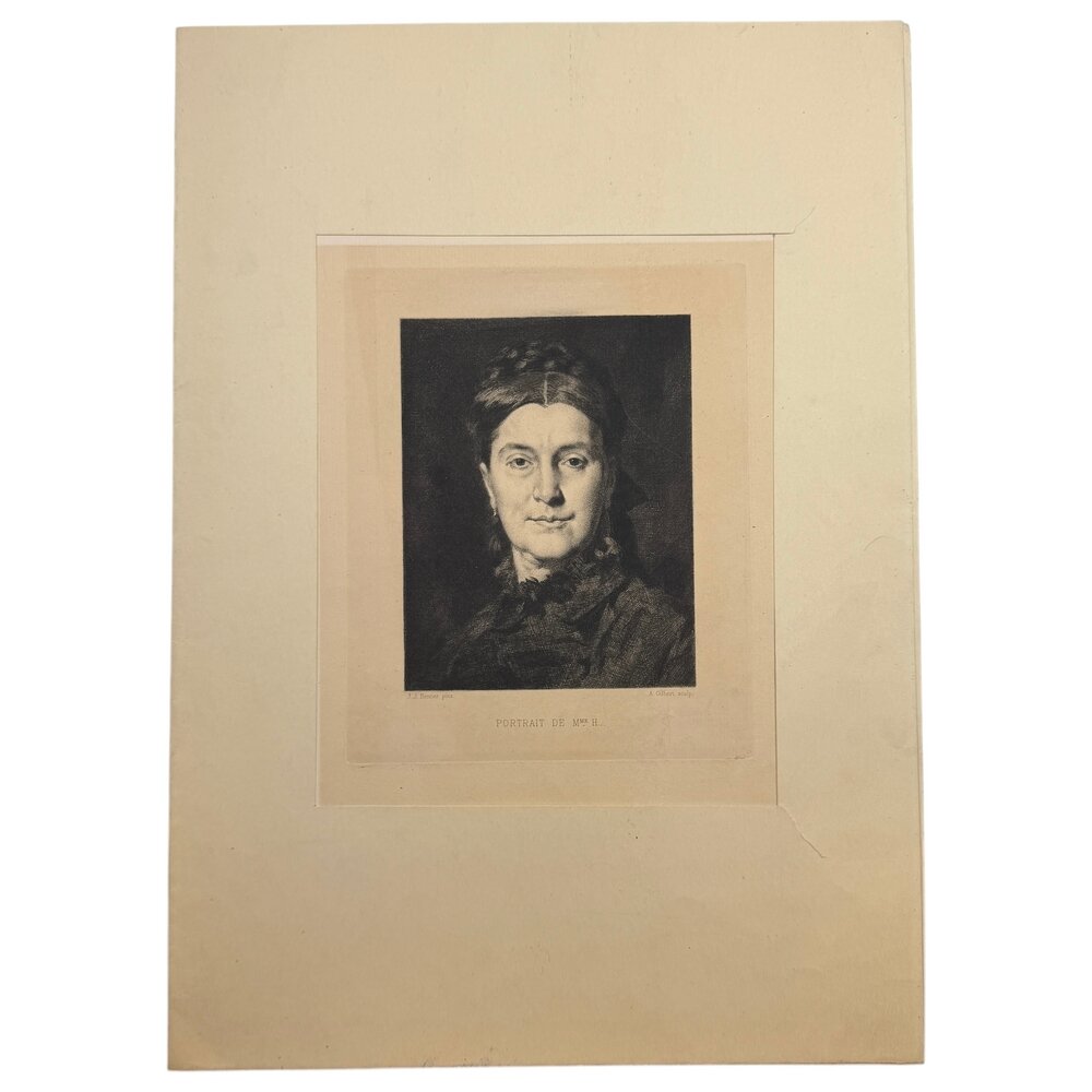Гравюра "Портрет мадам Х", 16*20 см, гравер Achille Gilbert, оригинал Жан-Жак Аннер, 1875 г, Франция