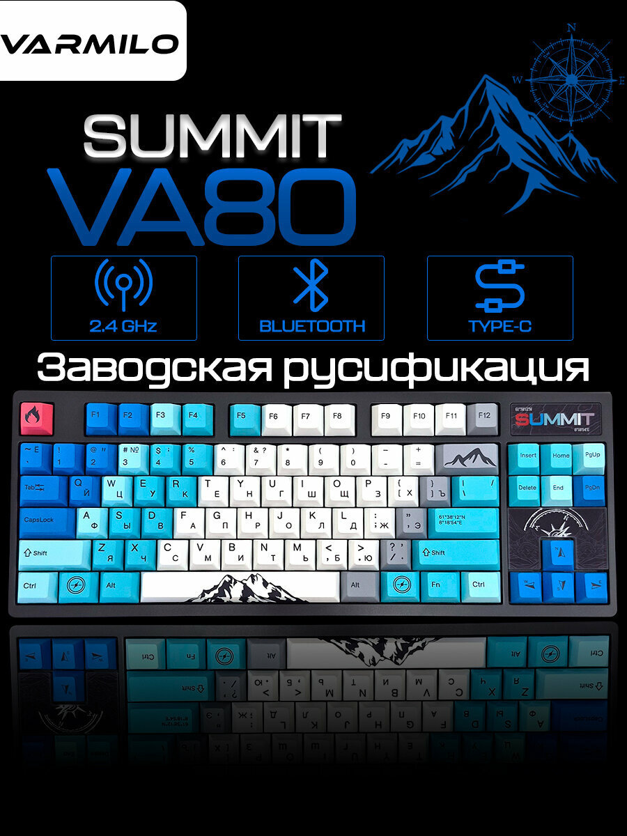 Профессиональная клавиатура Varmilo VA80 Summit Kailh Prestige Voice белый/голубой, Русская раскладка, Беспроводная