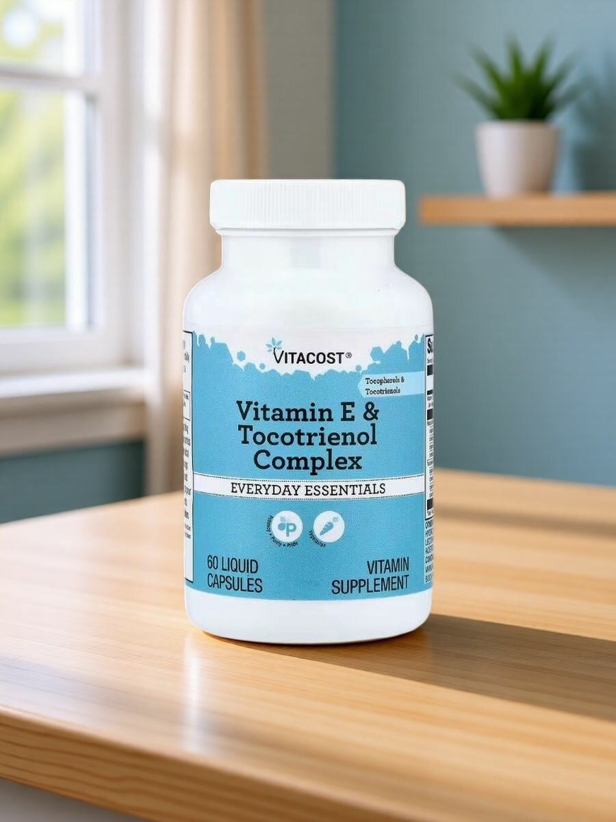 Vitacost, комплекс с витамином Е и токотриенолом, 60 капсул с жидкостью