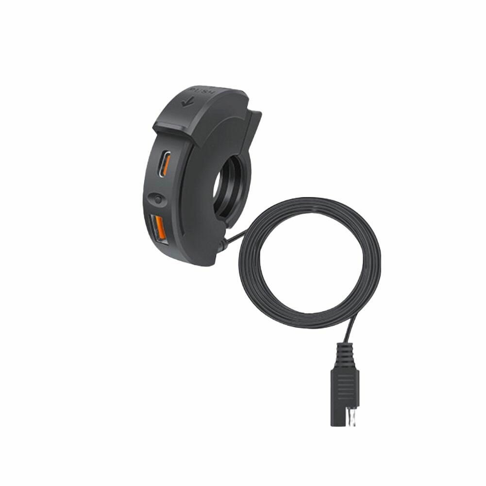 USB-хаб для мотоцикла с двумя портами USB-A и матовым черным корпусом