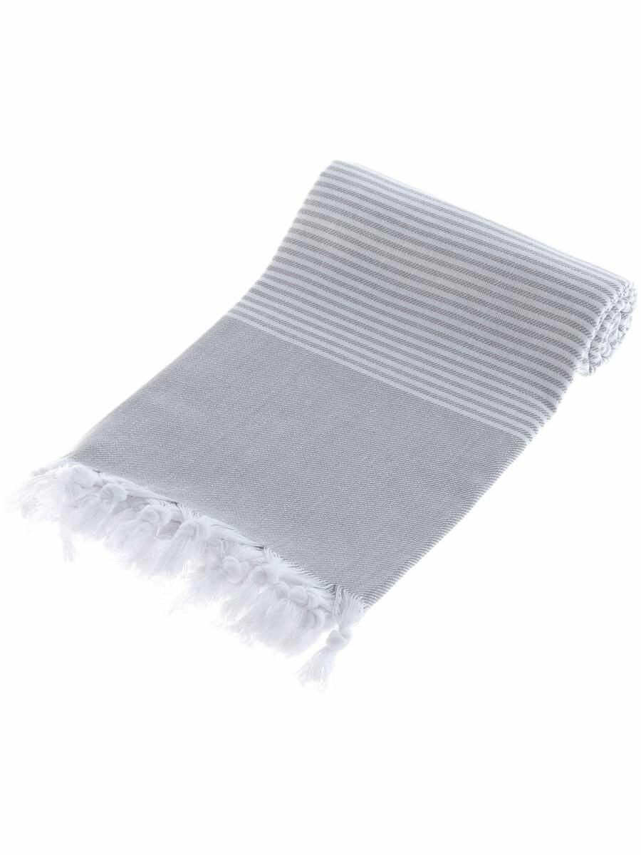 Пляжное полотенце KONAKLI-PESHTEMAL-TOWEL, Бязь, 100x180 см, светло-серый, 1 шт. для пляжа 100x180 серый