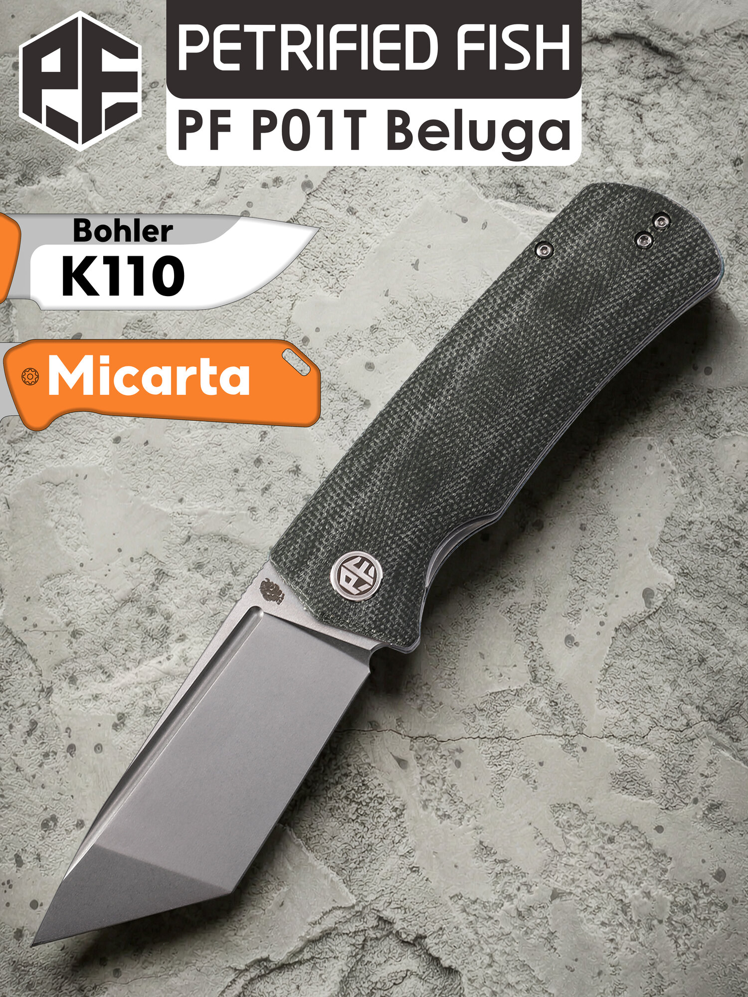 Складной нож Petrified Fish Beluga Tanto PFP01TGRMW