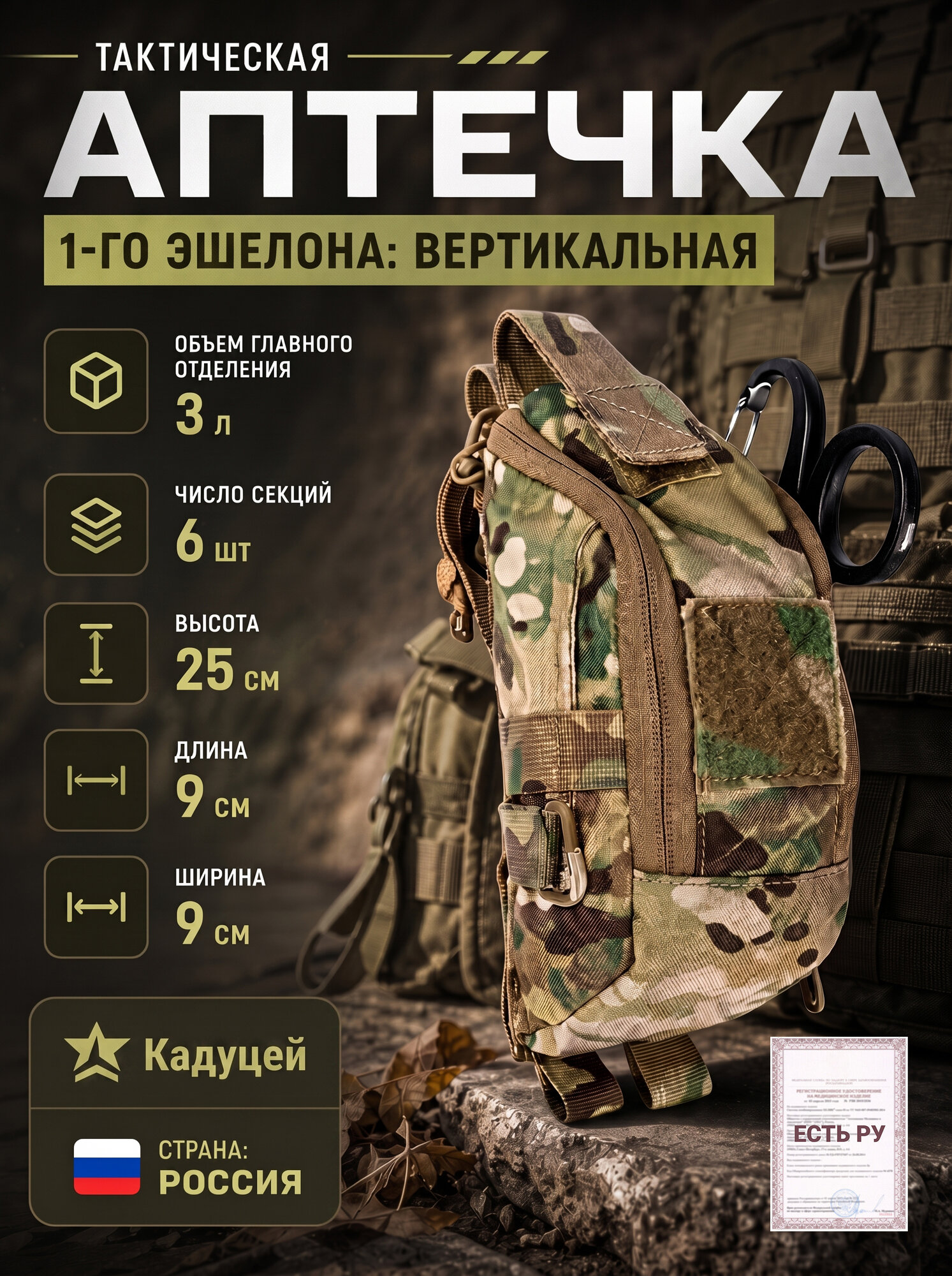 Аптечка Тактическая 1-го эшелона: Вертикальная, с наполнением