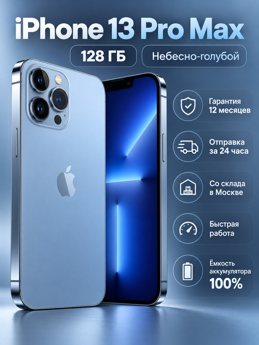 Смартфон Apple iPhone 13 Pro Max 128 ГБ, синий, A15 Bionic, 2 Nano-SIM
