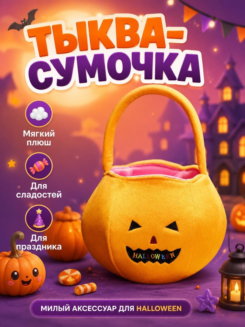 Тыквенный корзинка для конфет на Хэллоуин