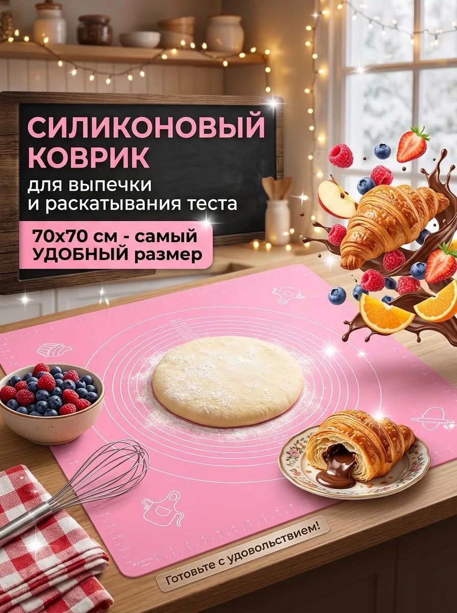 Коврик для теста силиконовый большой с разметкой 70 см на 70 см