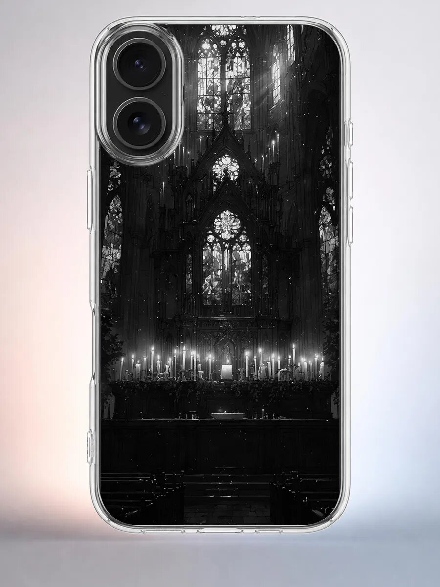 Чехол iPhone 16 витраж и свечи силиконовый