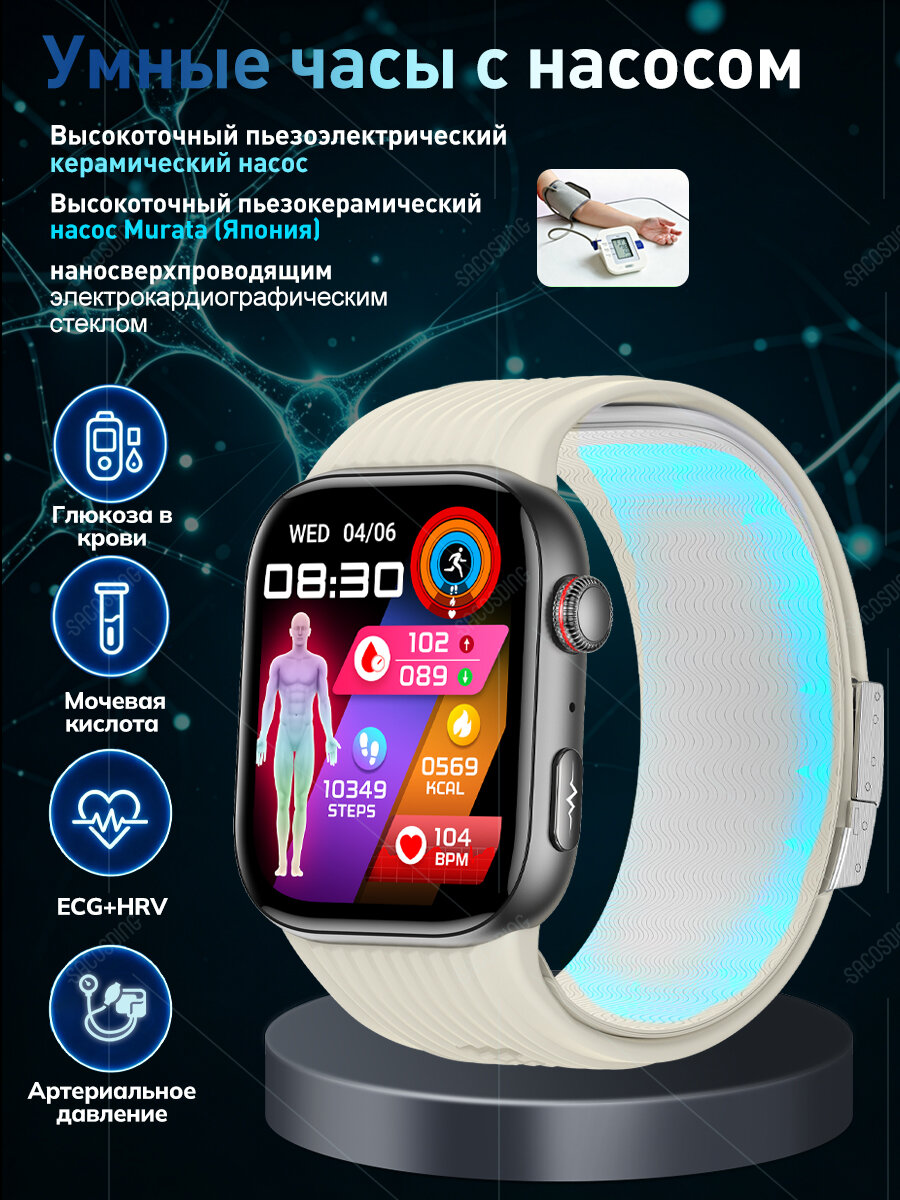 Умные часы с воздушным насосом, точным измерением артериального давления и электрокардиографом женские и мужские, для Android iOS, силикон, нерж. сталь, false, Bluetooth,5.3, Global,90,120,360,12,