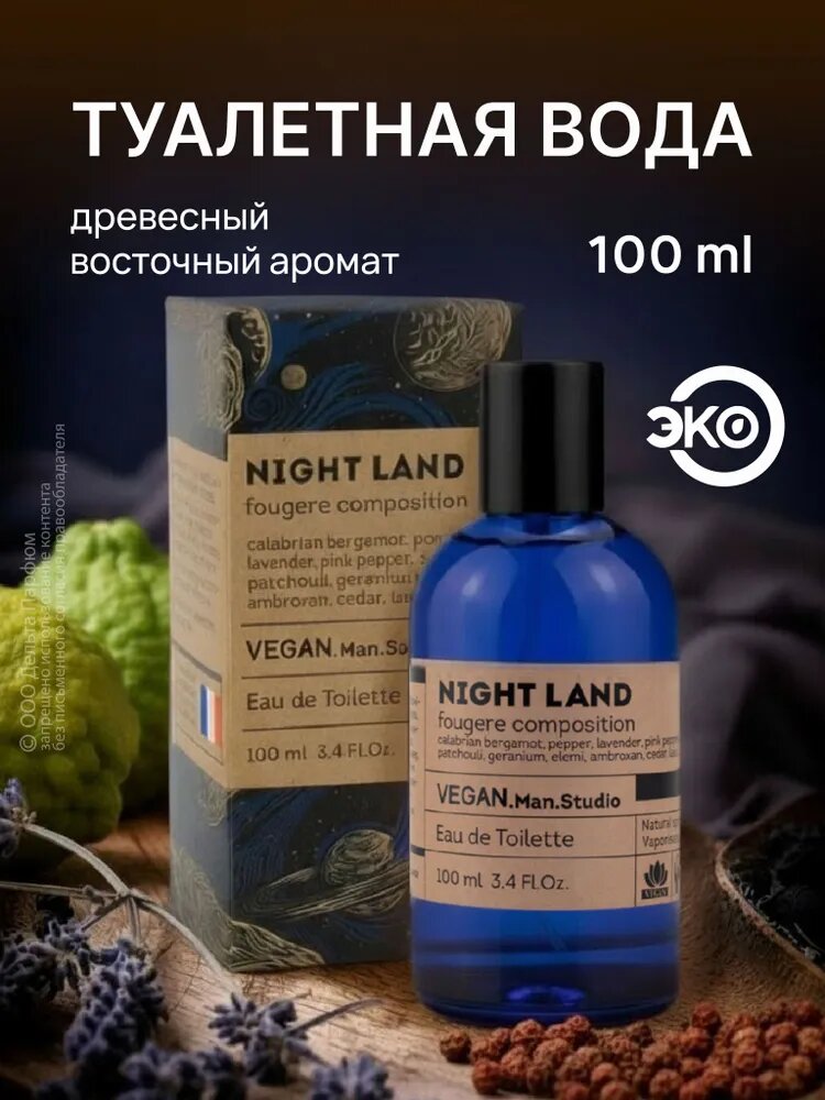 Туалетная вода мужская Night Land 100 мл свежий пряный цитрусовый, подарок мужчине