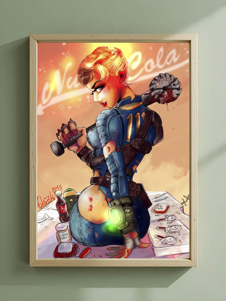 Постер, плакат на стену "Девушка в броне с гранатомётом Nuka Fallout Игра" 42 см х 29,7 см (А3) Без Рамы