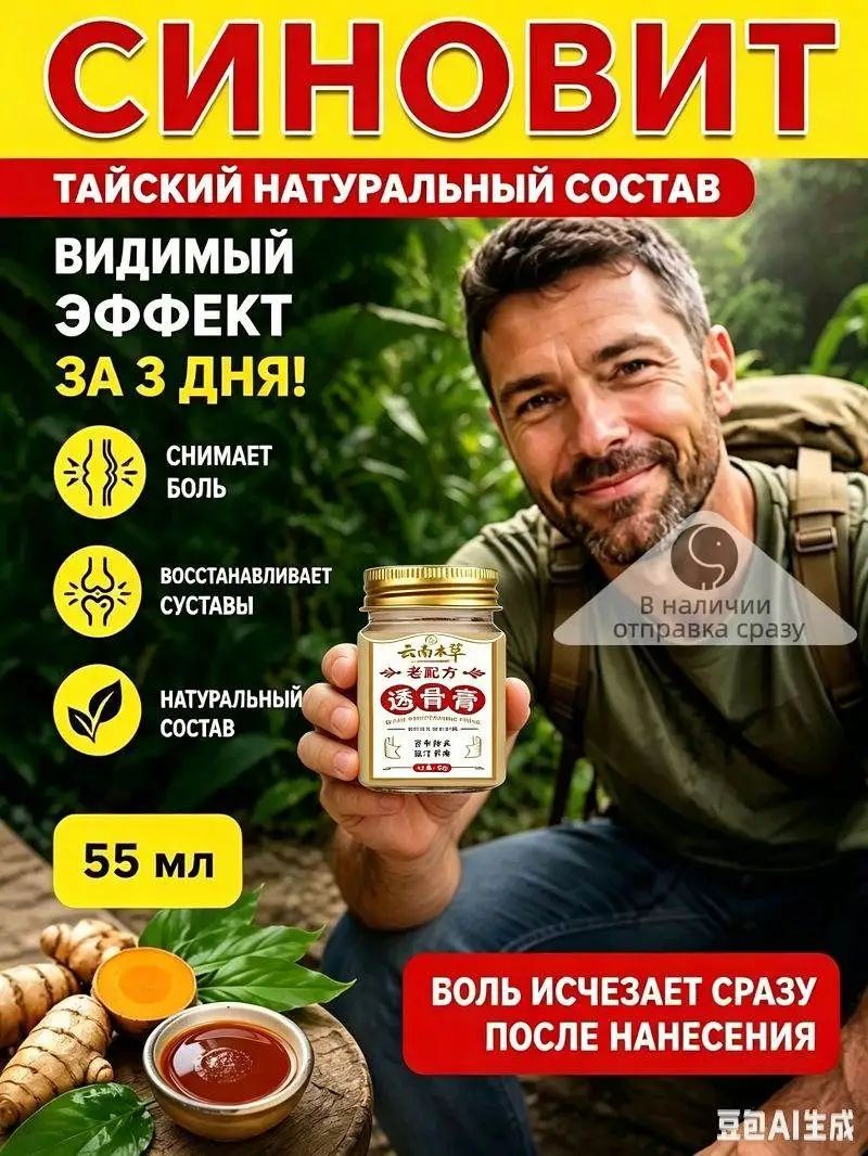 Мазь от боли в коленном суставе при синовите, мазь от боли в суставаX, Китайские травы,55.5 r
