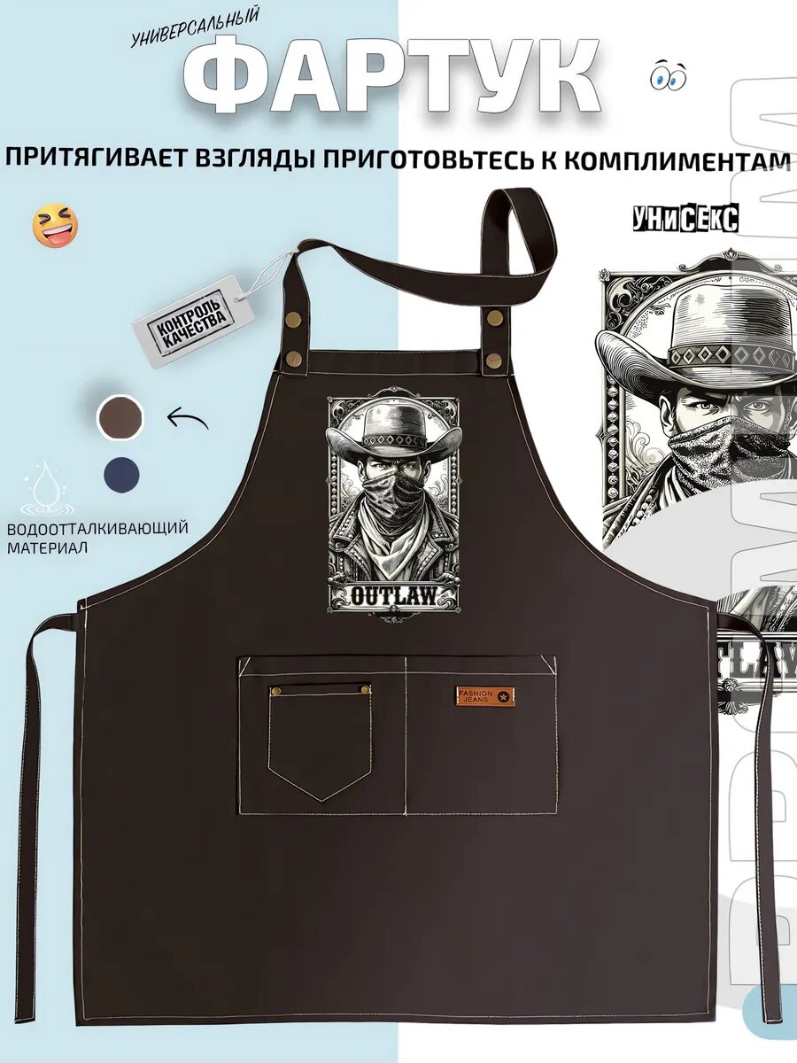 Фартук Бандит Outlaw Дикий Запад Ковбой кухонный с принтом универсальный