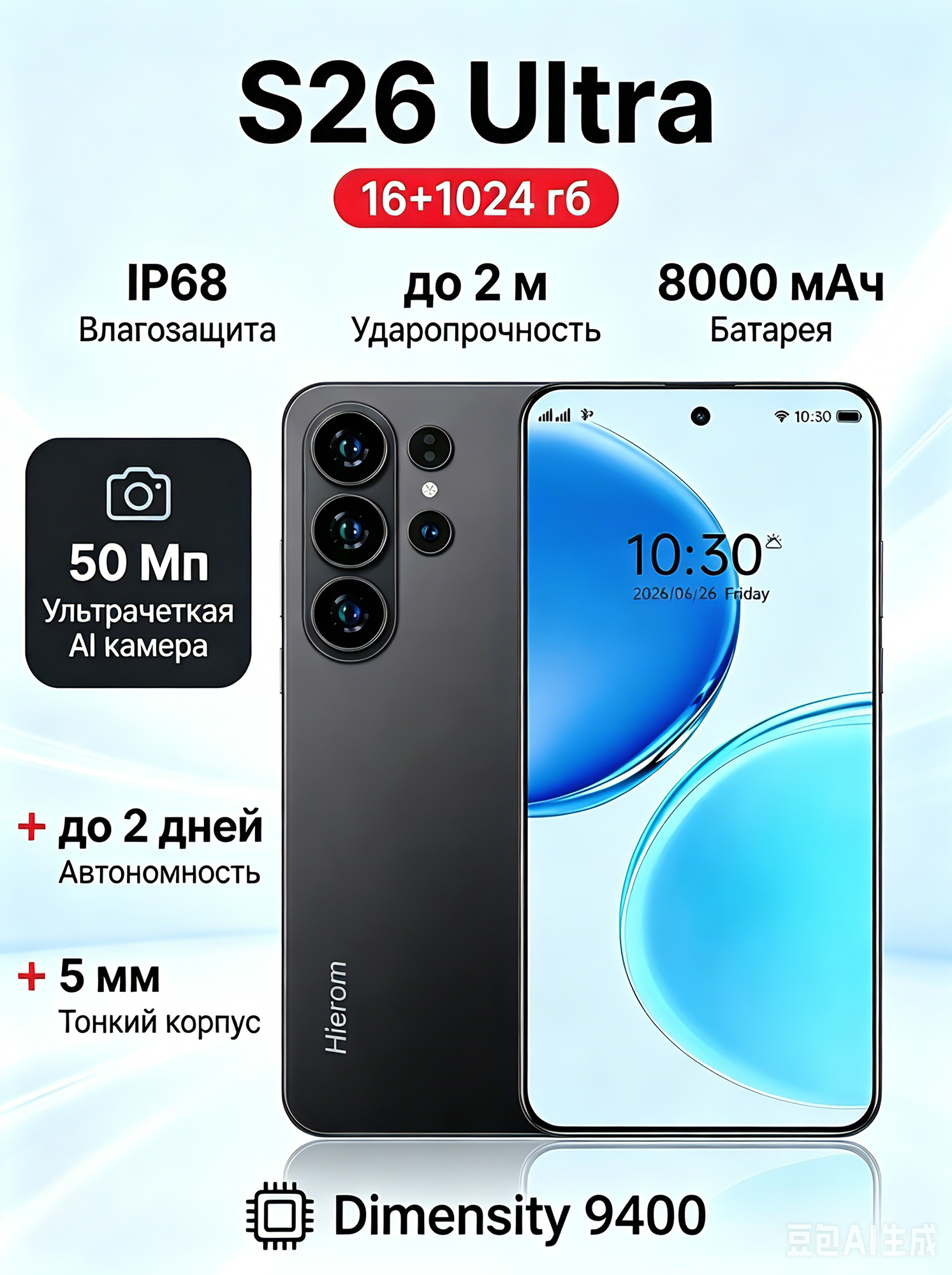 Смартфон Galaxy 16+1024 ГБ, 6,9", 8000 мАч, Android 16, Dimensity 9400, Разблокировка по лицу и отпечатку,32 МП+50 МП