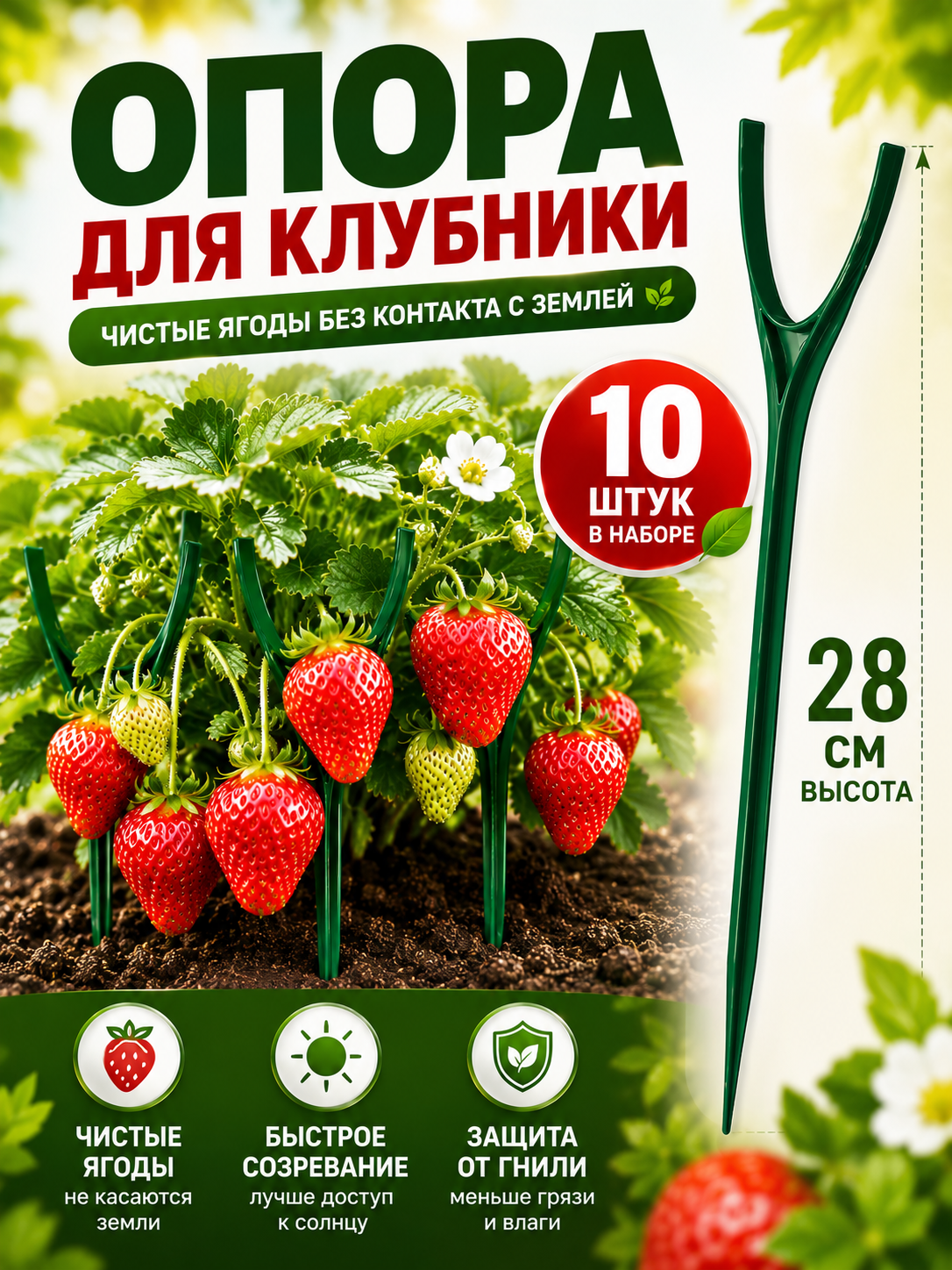 Опора для клубники подставка для растений и цветов, пластик, 10 штук