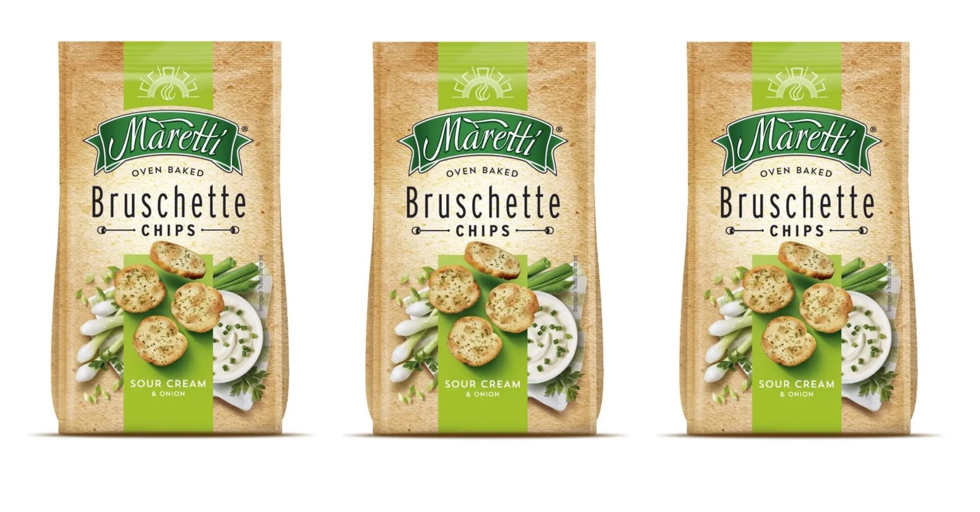 Сухарики пшеничные MARETTI Bruschette со вкусом Сметана и лук, 70 гр - 3 штуки