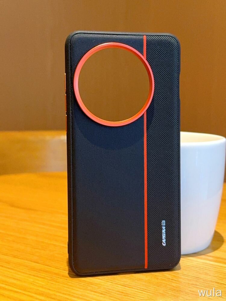 Чехол для OnePlus 13 wula с круглым объективом TPU+PC, черный с оранжевыми вставками, для геймеров — фото 1