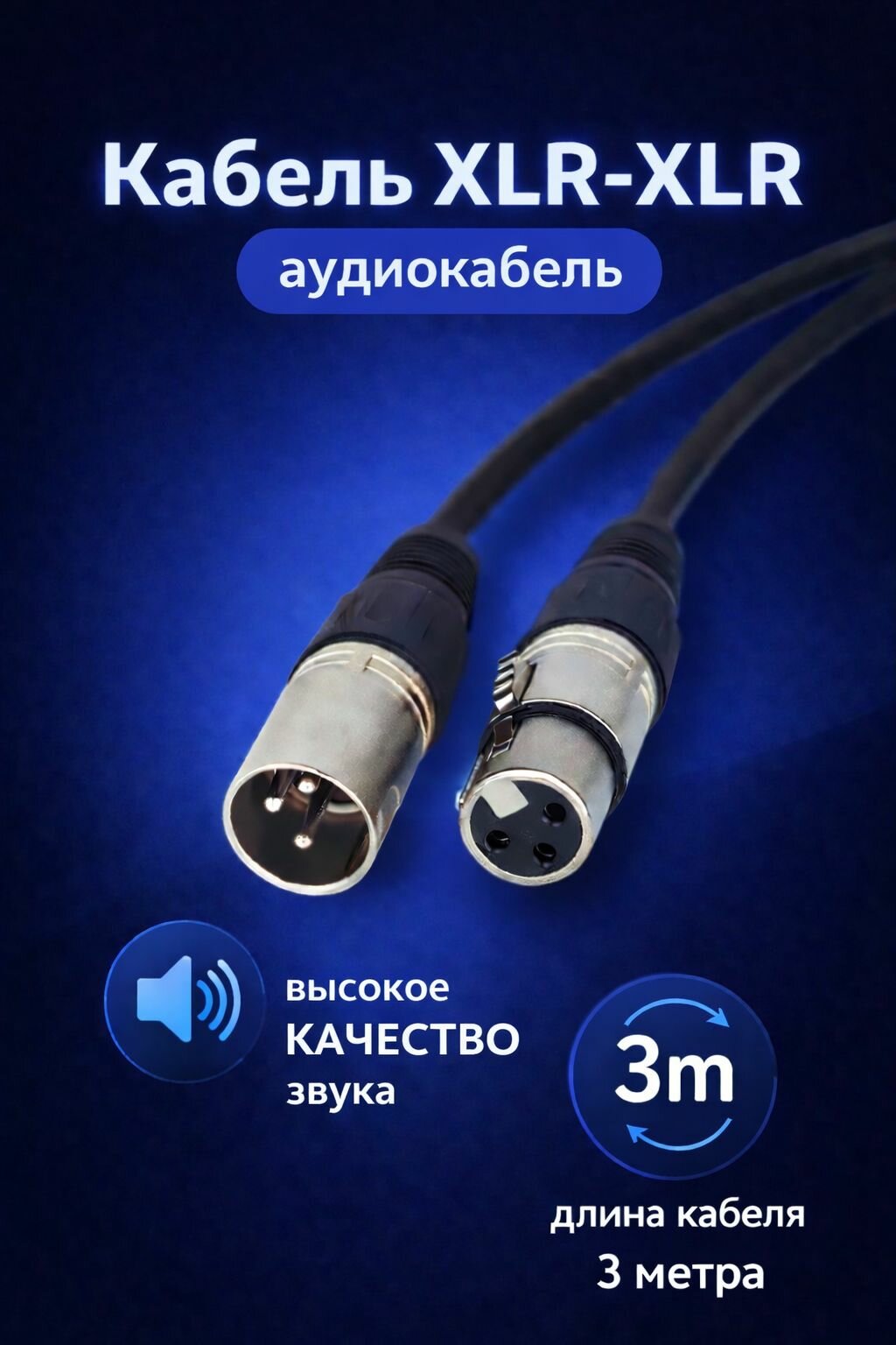 Кабель провод для микрофона XLR - XLR 3 метра, черный