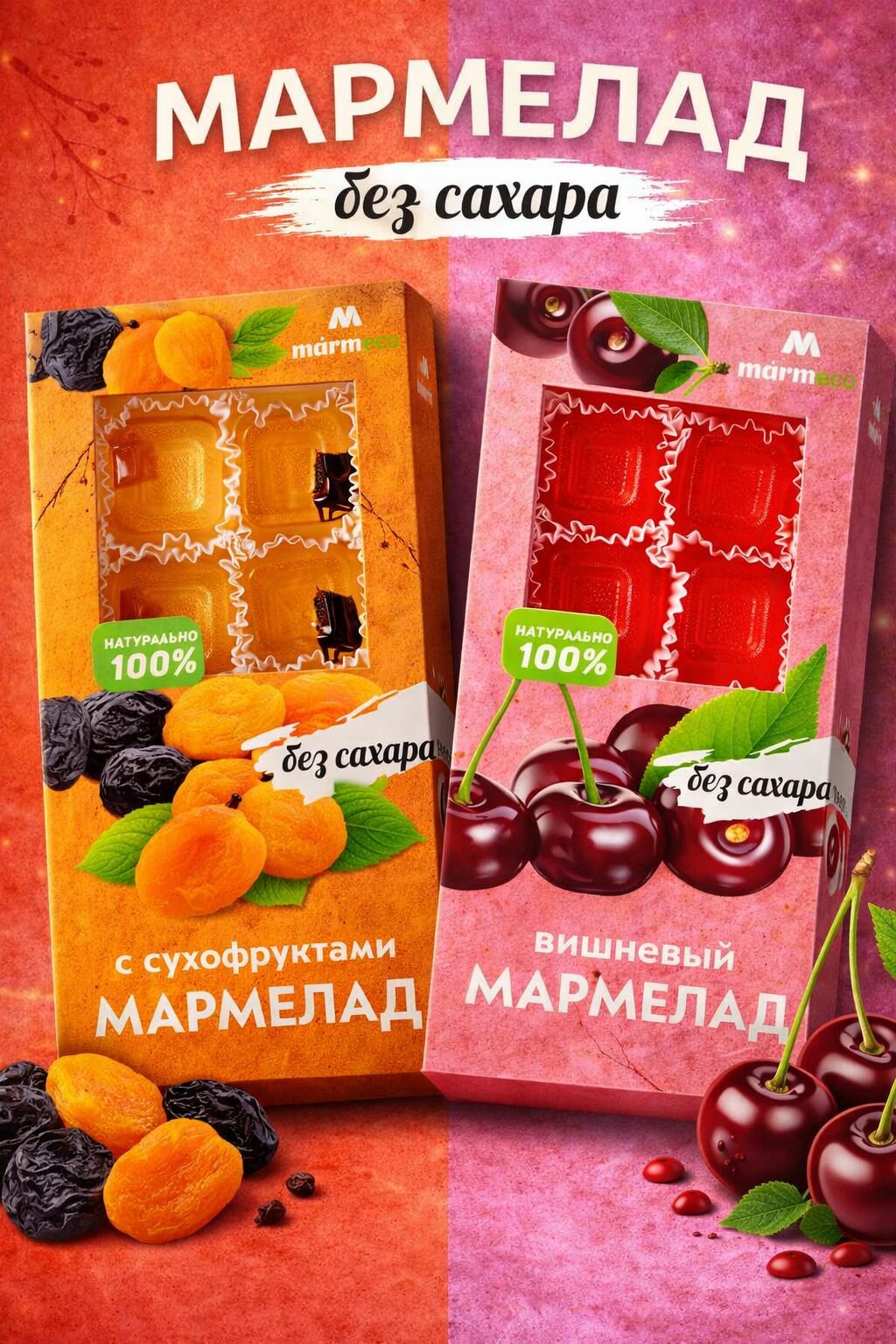 Мармелад без сахара Вишня, Сухофрукты, 170 гр. Набор 2 шт.