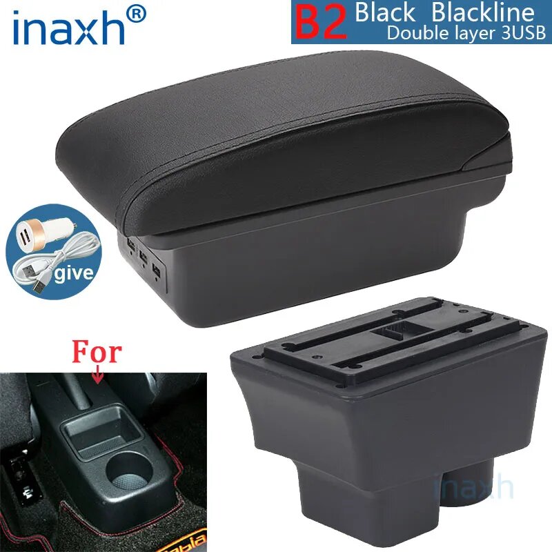 Подлокотник Для Skoda FABIA 2 (2008-2014) - Автомобильный Кожаный/пластиковый B2 Black line 3USB