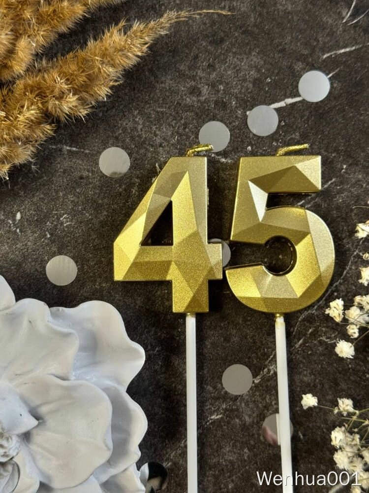 Свечи для торта цифра 45, 2 шт, золотой геометрический дизайн, для празднования дня рождения