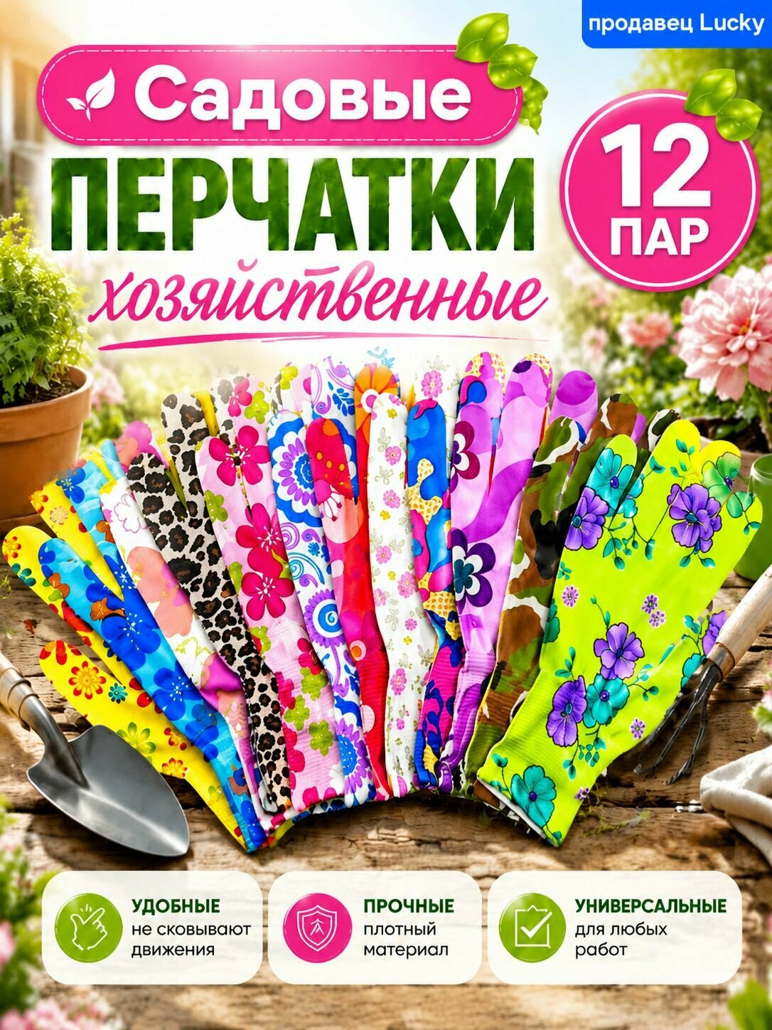 Перчатки хозяйственные, размер M, 12 пар для уборки для дома