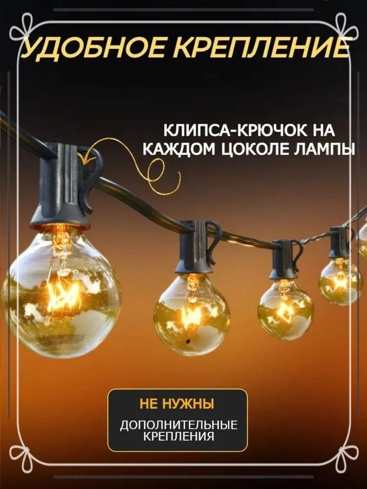Электрогирлянда уличная Нить Накаливания 25 ламп, 15 м, питание От сети 220В, 1 шт