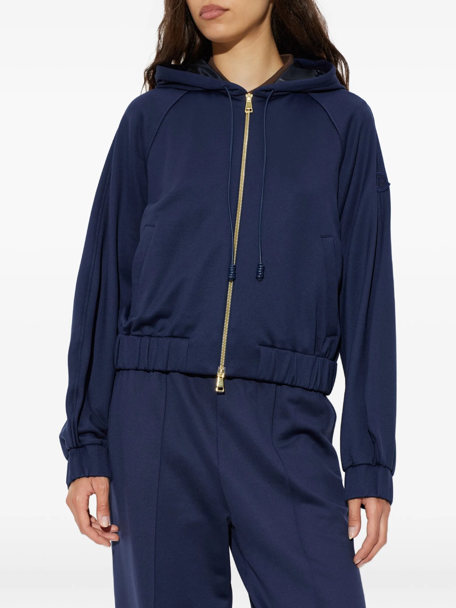 Худи Moncler Logo-patch zip-up hoodie, размер 42, , Синий принт — фото 1
