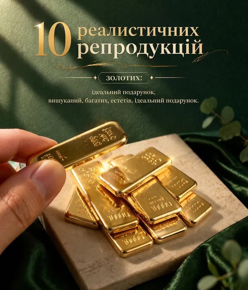 Набор из десяти реалистичных репродукций золотых слитков, популярный декор для качественных украшений