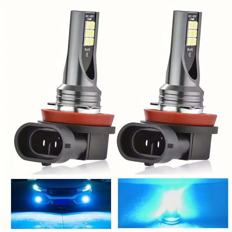 LED-лампы для противотуманных фар и дневных ходовых огней H8 H9 H11, 2 шт, 12SMD, 6000K, Ice Blue
