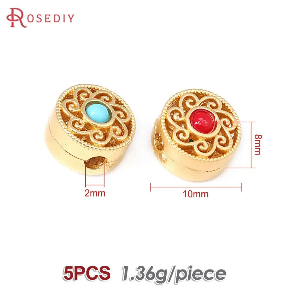 5 шт, матовые золотые латунные бусины Rosediy для браслетов 43655-MatteGoldColor