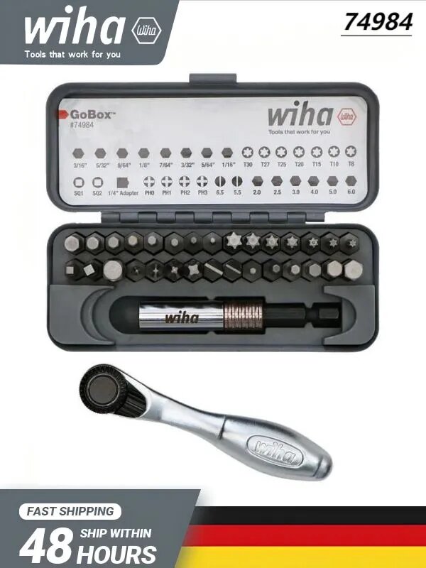 Wiha 74984 Мини-набор отверток, 32 предмета, хромованадиевая сталь, привод 1/4 дюйма
