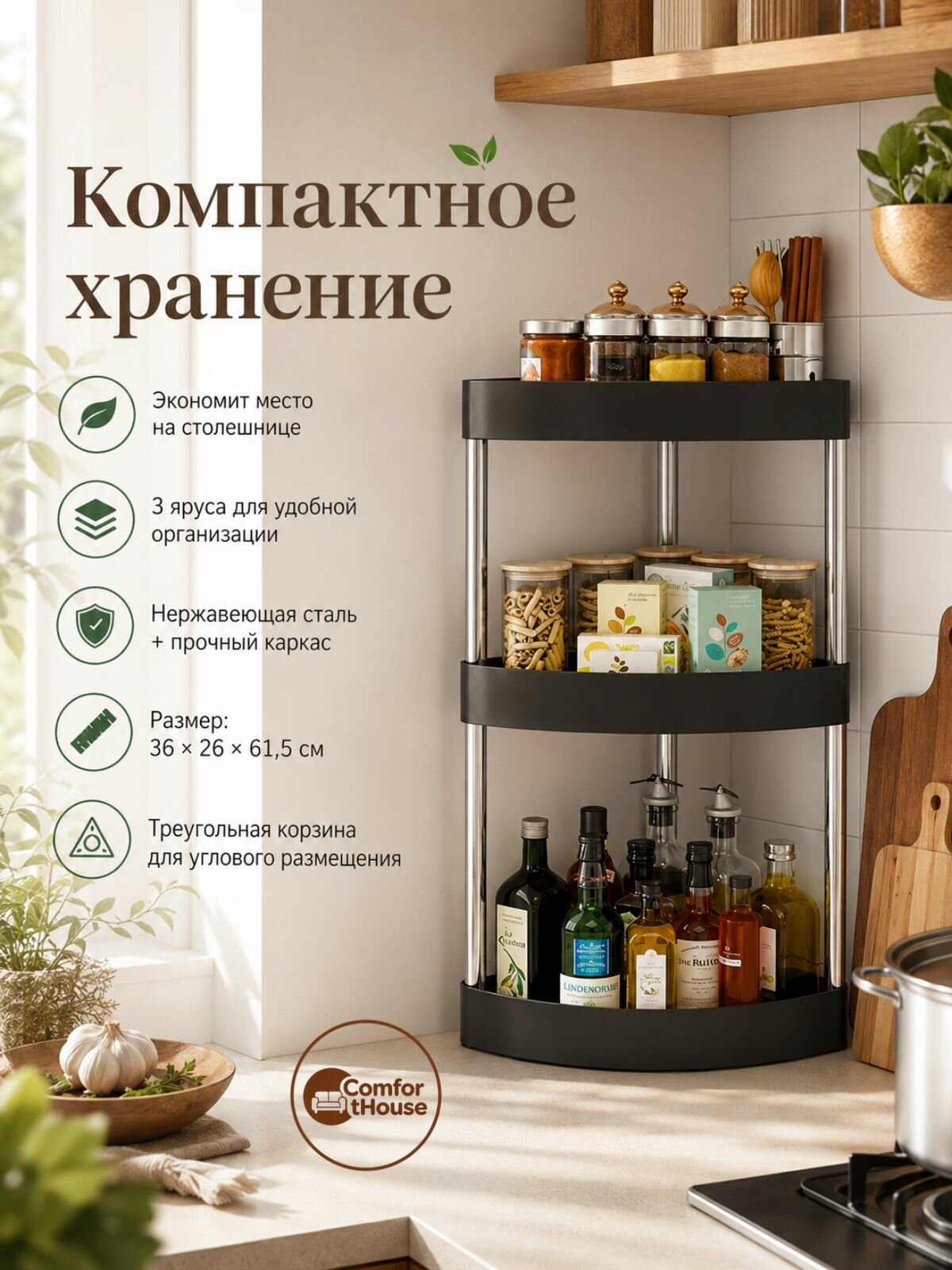 Полка для кухонной мебели Настольная Угловая, 36х26х61.5 см, 1 шт.